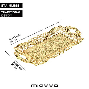 Gold Serving Tray, Vintage Serving Metal Tray for 2 People (Width 6'' Length 16'') (Premium Gold)