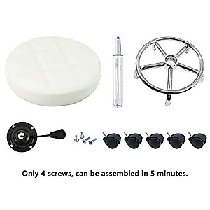 KKTONER Round Rolling Stool Chair PU Leather Height Adjustable Swivel Drafting Work SPA Shop Salon Stools with Wheels Office Chair Small (White)