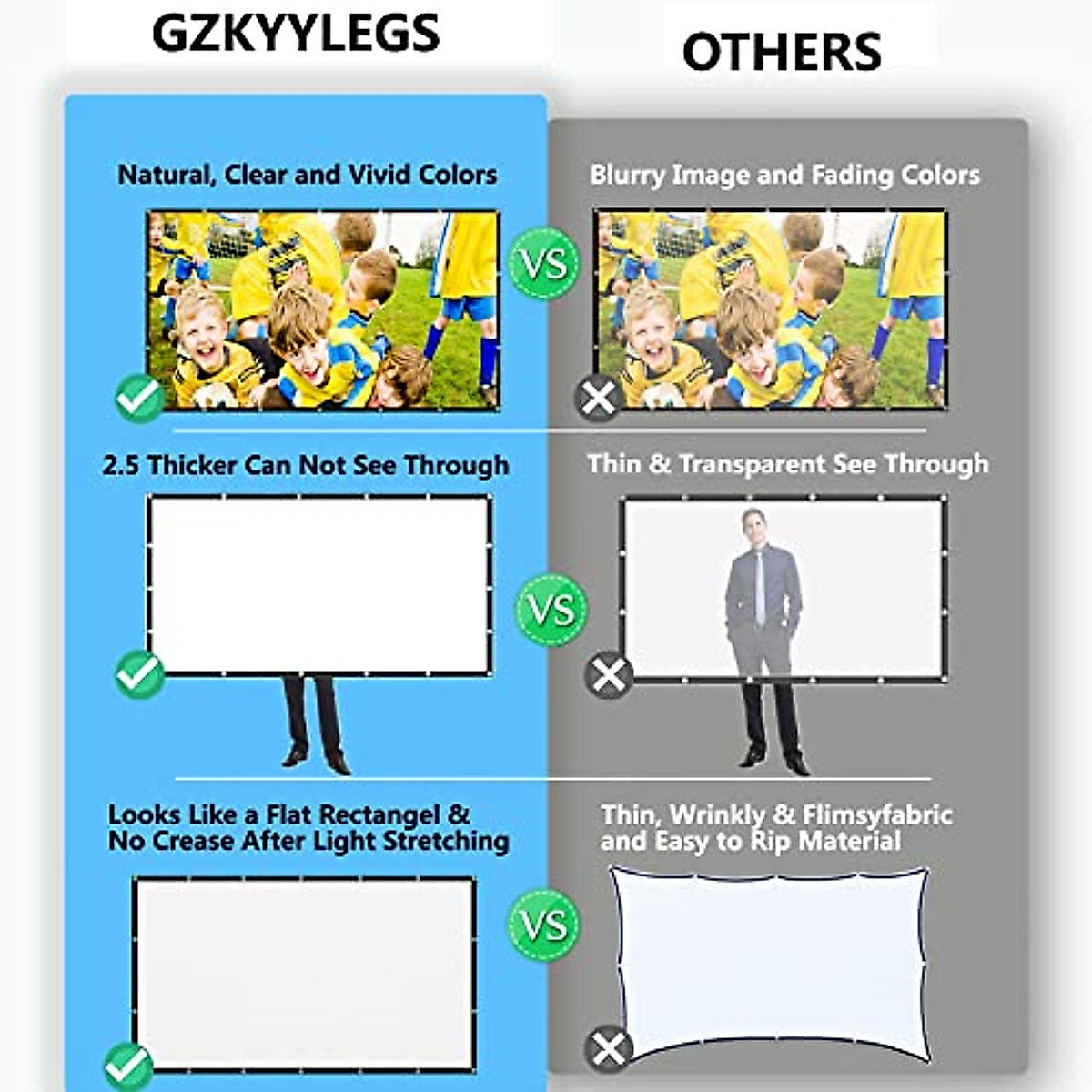 GZKYYLEGS Projector Screen with Stand 120 Inch Foldable Portable Movie Screen 16：9 HD 4K Double Sided Projection Movies Screen with Carry Bag for Indoor Outdoor Home Theater Backyard Cinema Travel