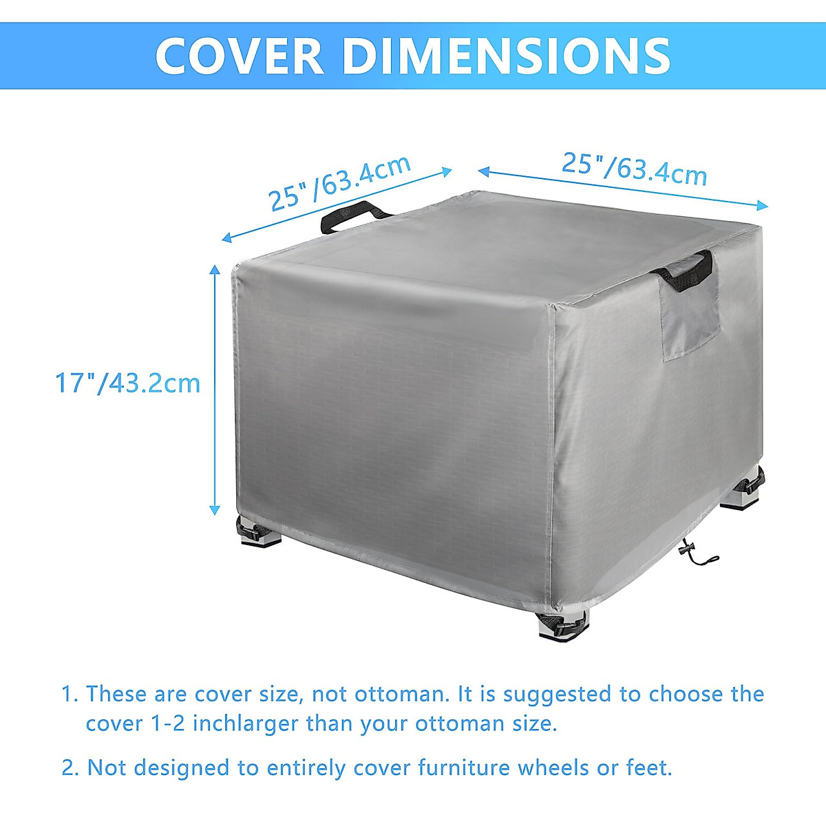 Kovshuiwe Outdoor Patio Ottoman Cover, Waterproof Patio Ottoman Cover,Gray 1Pcs-25 L x 25" W x 17" H