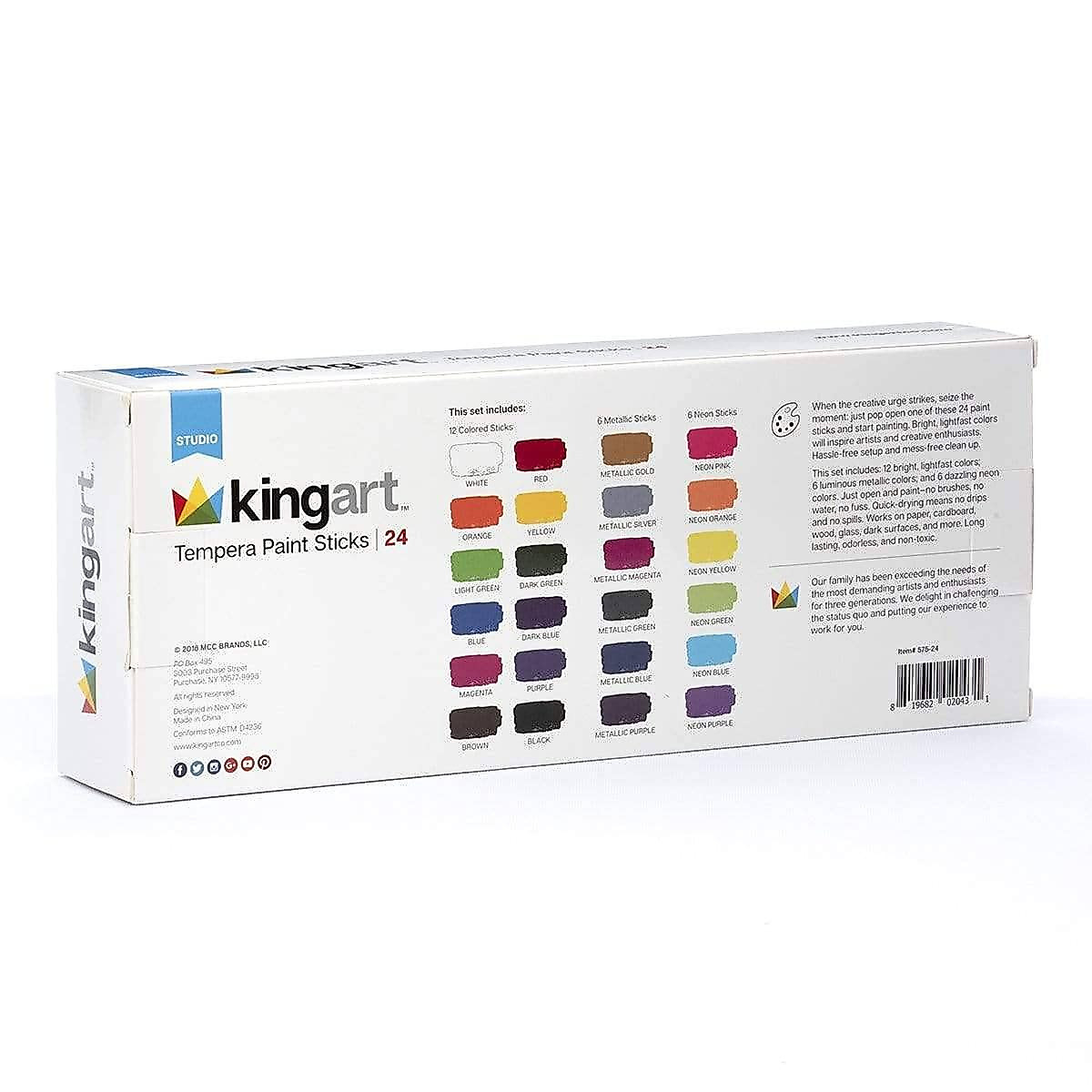 KINGART Tempera Paint Sticks, 24 Vibrant Colors Solid Tempera Paint for Kids, Super Quick Drying, Works Great on Paper Wood Glass Ceramic Canvas
