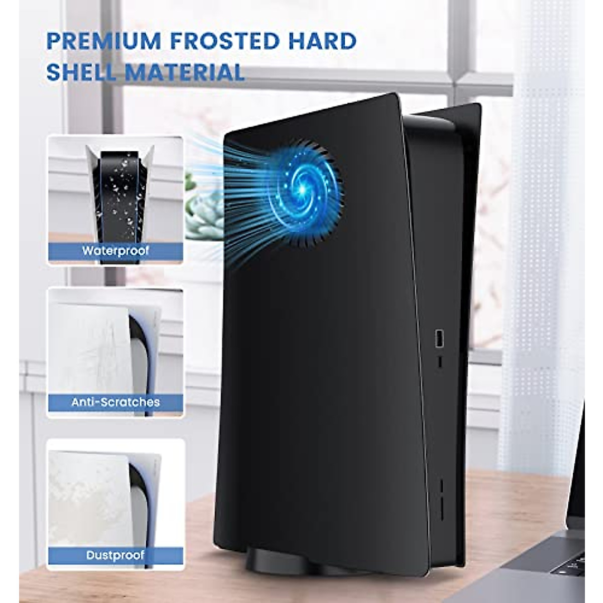 PS5 Faceplate Cooling Version PS5 Plate Cover Skin for Playstation 5 Disc Edition Upgraded Turbo Vents PS5 Replacement Side Plate Hard Shockproof ABS Anti-Scratch PS5 Plate Case Cooling Matte Black