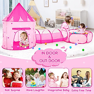PigPigPen 3pc Kids Play Tent for Girls with Ball Pit, Crawl Tunnel, Princess Tents for Toddlers, Baby Space World Playhouse Toys, Boys Indoor& Outdoor Play House, Perfect Kid’s Gifts