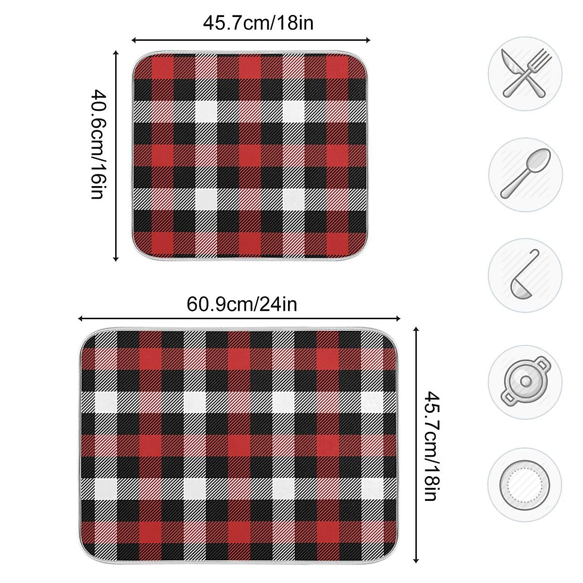Christmas Buffalo Plaid Tartan Check Scotland Black Red Dish Drying Mat Medium Dish Draining Mat For Kitchen Counter Dry Matt For Dishes Absorbent Mat XL Drying Mat For Dishes 18 x 24 Inches