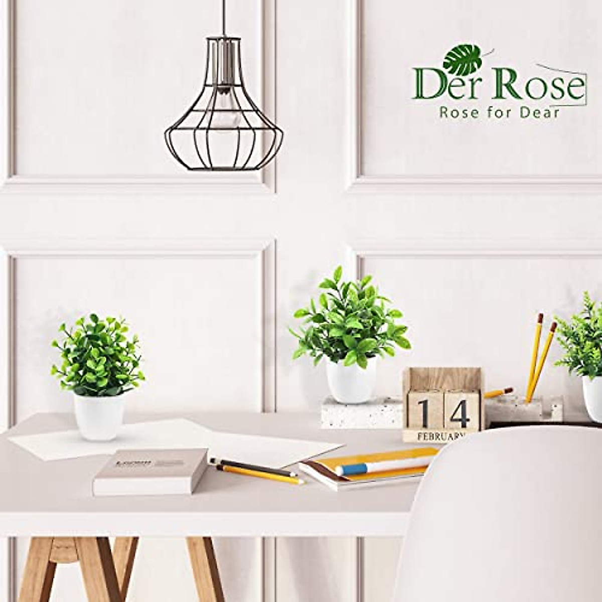 Der Rose Faux Plants Indoor, 4 Packs Small Fake Plants Mini Artificial Plants in Pots for Home Office Shelf Farmhouse Bathroom Decor