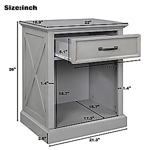 HIGOH Bedside Table Modern Wooden Nightstands Retro Minimalist Bedside Table Gray Storage Cabinet Bed Side Tables Home Bedroom Furniture