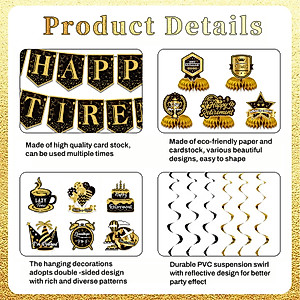 Zgrzoqjlw 12Pcs Retirement Party Decorations for Men Women Black Gold Happy Retirement Banner Honeycomb Centerpiece Swirls Party Supplies Retired Farewell Party Set Work Graduation Party Decorations