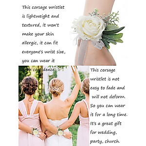 Corsage Wristlet for Wedding Bridal White Corsage Handmade Wedding Rose Wristlet Prom Suit Decorations(White)