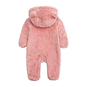 Lamgool Newborn Baby Fleece Jumpsuit Hooded Bear Ears Footies Unisex Girls Boys Romper Snowsuit for Fall Winter 0-3M