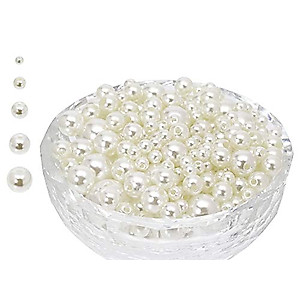 Shapenty 4mm 6mm 8mm 10mm 12mm White Round Pearls Beads Loose Spacer Beads for DIY Craft Necklaces Bracelets Earrings Rings Choker Jewelry Making and Dress Shirt Sweater Decorating Repairing, 380PCS
