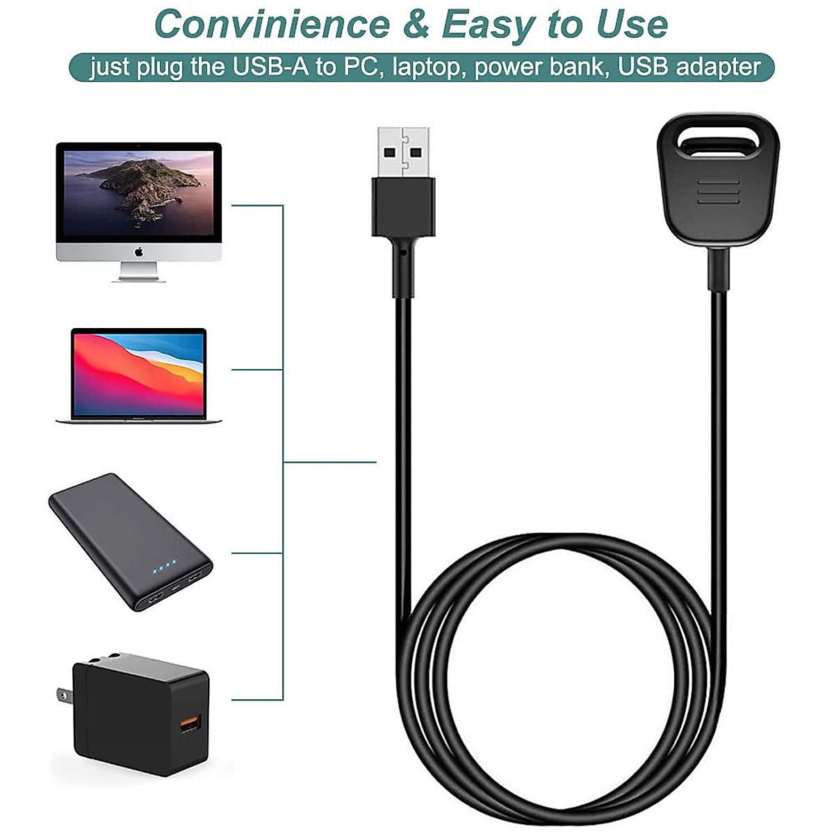 Kissmart Charger for Fitbit Charge 4, Replacement USB Charging Cable Cord Dock Adapter for Fitbit Charge 4 Fitness Wristband (2Pack, 1m/3.3ft)