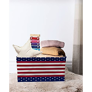 Storage Bins Large Storage Basket,Independence Day USA Flag Star Collapsible Storage Bins with Handle,Red White White Stripe Blue Storage Baskets Cube Organizer for Shelves Closet Nursery 1PC