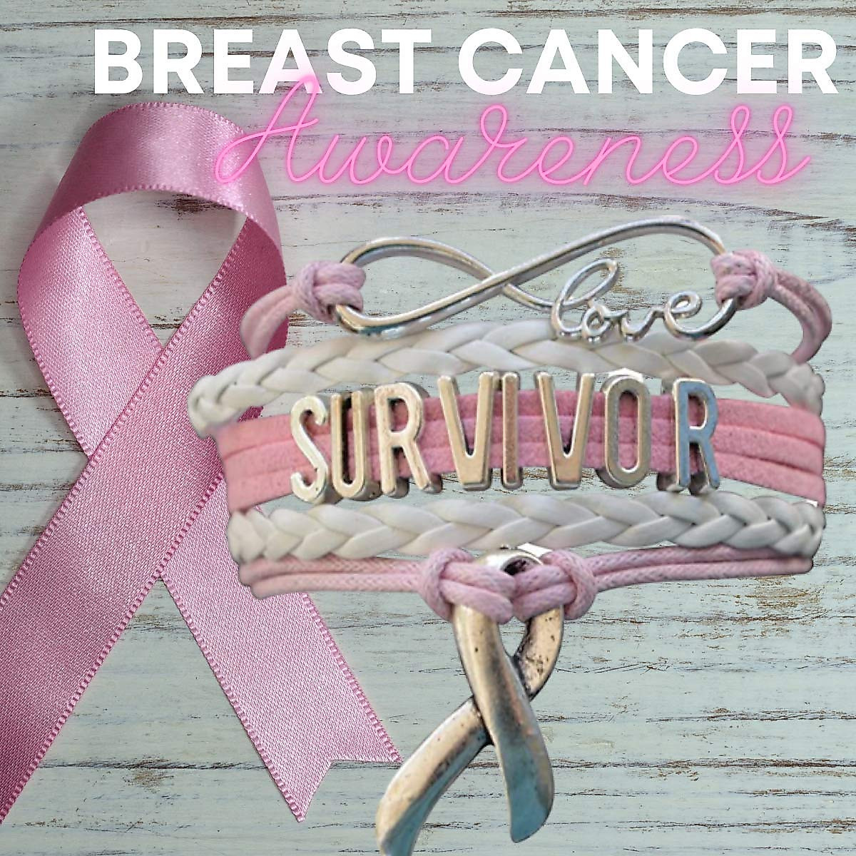 Breast Cancer Gifts Bracelets for Women Inspirational Bracelets, Pink Ribbon Survivor Bracelet, Motivational Encouragement Inspirational Gifts for Women Best Friend Sister Mom