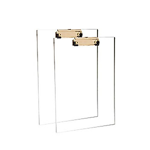 Clear Acrylic Clipboard with Gold Clip, Set 2-Pieces, Fits 9x12 inch - Letter Size Standard, Modern Design Desktop Stationery for Office, School and Home Supplies,Acrylic Office Supplies