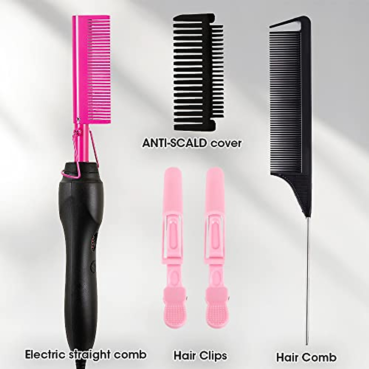 Pink Hot Comb Electric Hot Comb Heating Pressing Combs Hair Straightening [Power:42w]