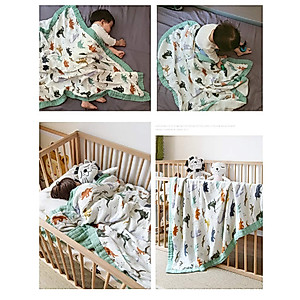 Little Jump Dinosaur Muslin Blanket Baby Quilt - Silky Soft and Breathable Crib Blanket for Daycare - Large 47" x 47" - 2 Layers Toddler Summer Blankets for Boys (Dinosaur)