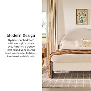 Walker Edison Queen Modern Curved Upholstered-Headboard Bed, Queen Size, Oatmeal