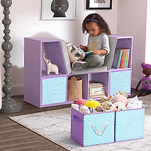 ELUCHANG Foldable Sequin Storage Basket Bin Closet Cubes Kids Toys Organizer Boxes, Collapsible Fabric Cubby Storage Bins for Girls,Organizing,Babies,Nursery,Shelves 11x11x11 (Purple,4PCS)