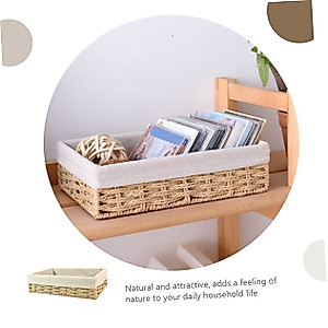 Abaodam Storage Basket Bread Serving Basket Rattan Rectangular Wicker Basket Vanity Organizer Tray Woven Serving Basket Sundries Storage Organizer Rectangle Toilet Paper Cloth