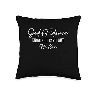 God Fidence Knowing I Can't but He can Christian Religious Throw Pillow, 16x16, Multicolor