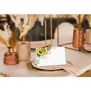 Table Place Card, Sunflower Themed Tent Style Cards, Pack of 25 Half-Fold Reception Place Card, Perfect for Sunflower Party, Wedding, Bridal & Baby Shower, Birthday, Banquet and Special Events A21