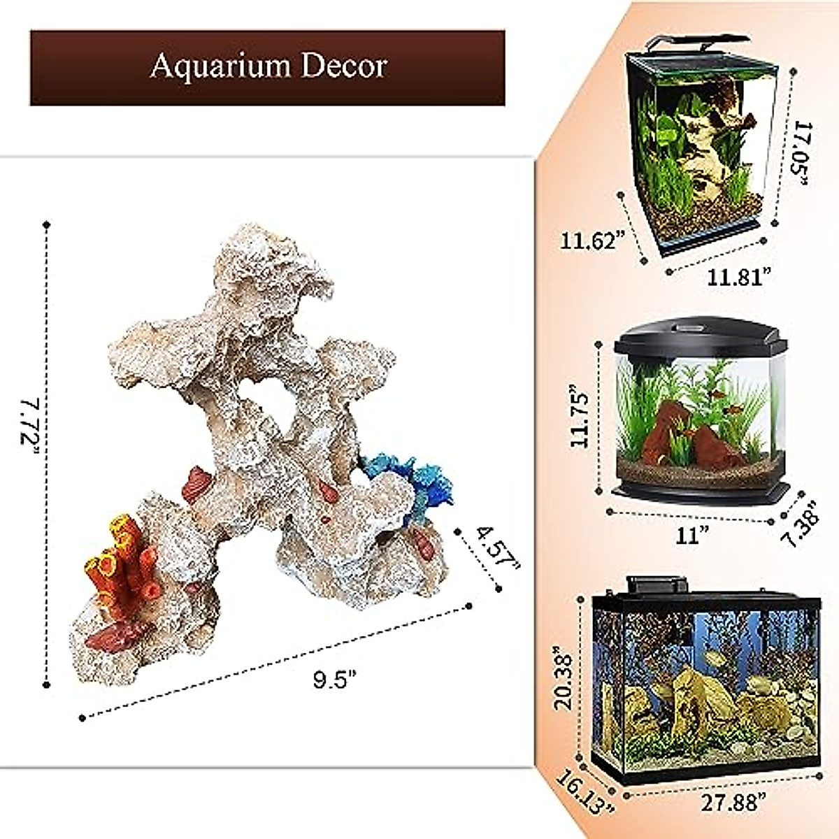 majoywoo Coral Reef for Aquarium Decor, Artificial Resin Fish Tank Decor, Goldfish Betta Fish Hideout, White