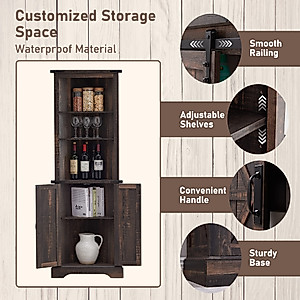 OKD Tall Corner Cabinet, Farmhouse Storage Cabinet with Barn Door Design & Adjustable Shelves, Home Space Saver for Bathroom, Living Room, Dark Rustic Oak