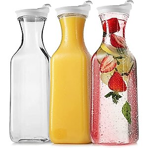 DilaBee Plastic Water Pitcher With Lid (50 Oz) Square Carafe Pitchers for Drinks, Milk, Smoothie, Iced Tea, Mimosa Bar Supplies - Juice Containers with Lids for Fridge - Food Grade BPA-Free (3-Pack)