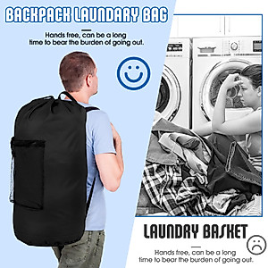 Clysee 2 Pack XL Laundry Backpack with Shoulder Straps and Mesh Pocket Portable Laundry Bag with Drawstring Closure Dorm Essentials for College, Dorm Room, Apartment(Black, Blue)