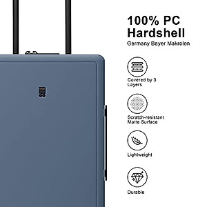 LEVEL8 Elegance Carry On Suitcase, 20” Hardside Luggage with TSA Lock, Spinner Wheels - Blue Grey
