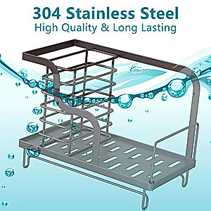 FavoThings Kitchen Sink Caddy Sponge Holder Dish Brush Holder SUS304 Stainless Steel for Home Kitchen