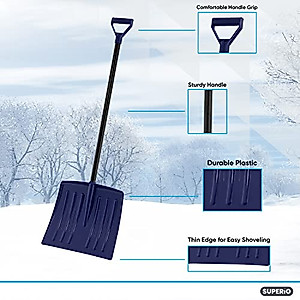 Superio Kids Snow Shovel for Driveway, Plastic Heavy Duty Shovel for Snow Removal with D Grip Metal Handle Small Navy Blue Kids Shovel Sturdy, 35“ Height, Durable Plastic 12" Wide Blade, Snow Fun (3)