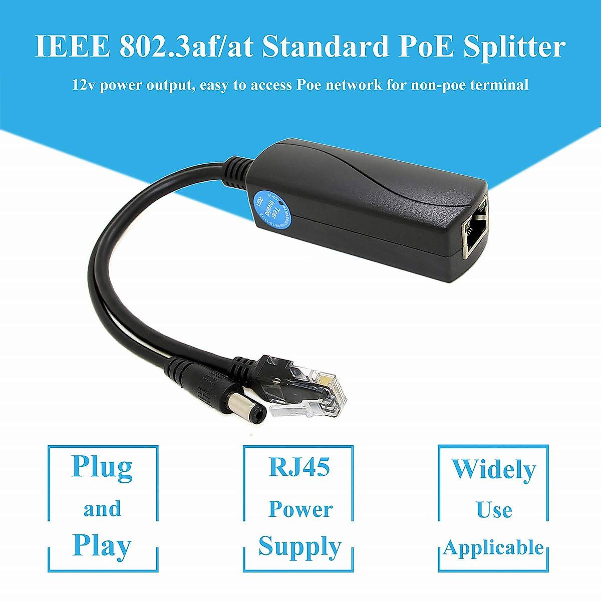 REVODATA Active PoE Splitter 12V 2A Output, IEEE 802.3af/at Standard 10/100Mbps Power Over Ethernet Splitter for Security IP Camera DC Jack (PS5712AT Black)