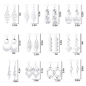 Hicarer 12 Pairs Drop Dangle Earrings Bohemian Long Fringed Earrings Vintage Statement Earrings for Women(Silver)