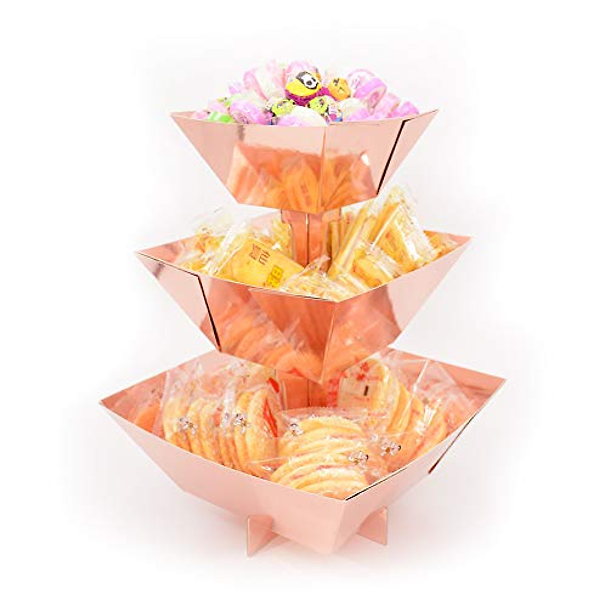 Rose Gold Birthday Party Supplies Decorations Cardboard Rose Gold Dessert Display Dessert Stand Candy Snack Cupcake Stand Cake Stand Bowl Stand Tower Display for Wedding
