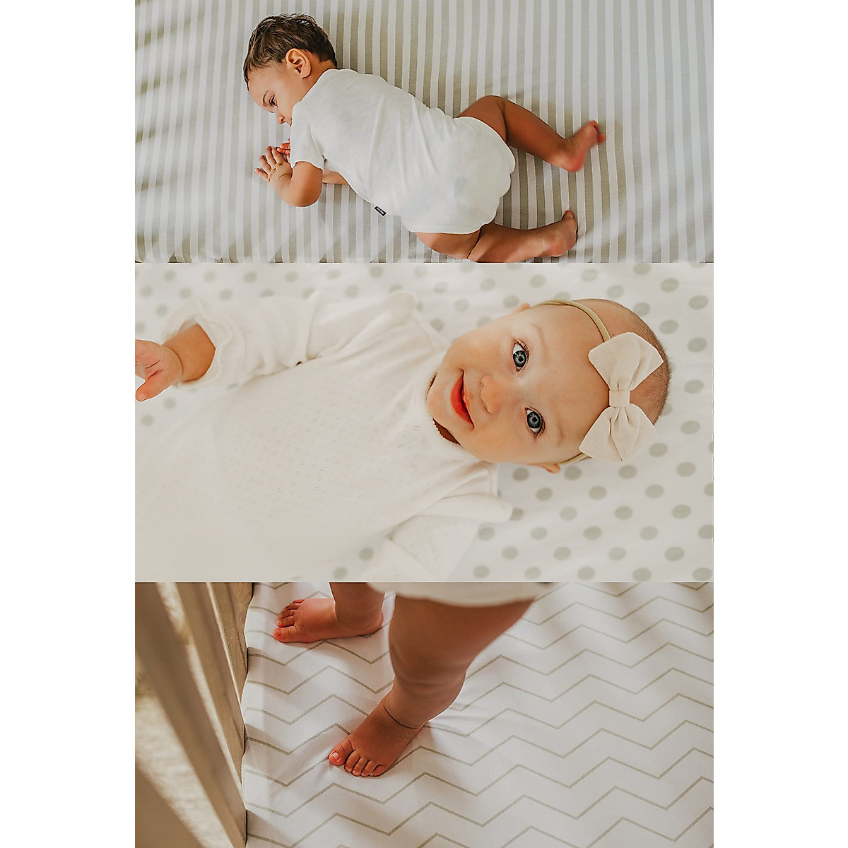 NODNAL CO. 3 Fitted Crib Sheets Gray Set - 100% OEKO-TEX Cotton for Baby Girl/Boy Nursery Bedding - Gender Neutral Chevron, Polka Dot & Stripe - Standard Baby or Toddler Crib Mattress 28”x52”x9” Sheet