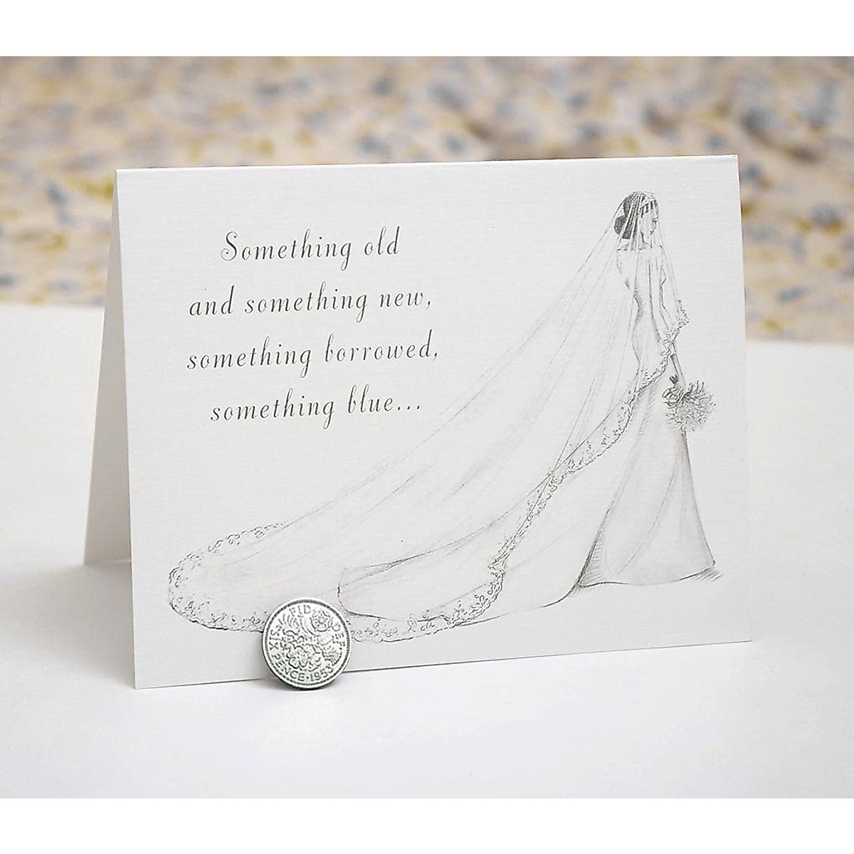 Old Sixpence Coin and Wedding Card for Bride, Something Old, Something New, Something Borrowed, Something Blue, and a Sixpence for Her Shoe. (1953)