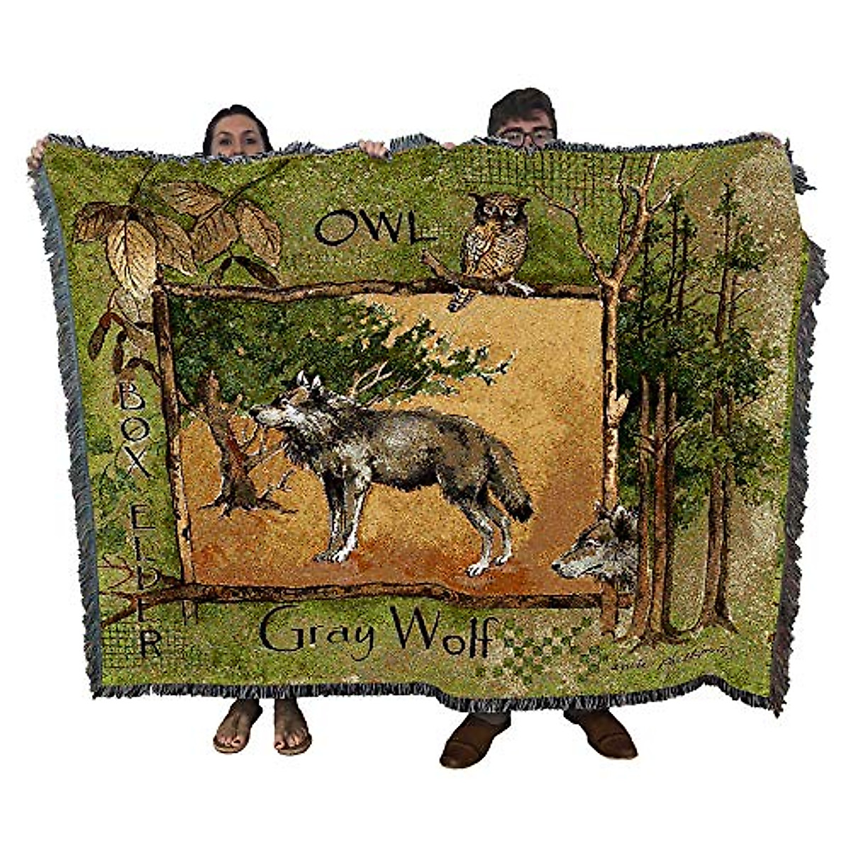 Pure Country Weavers Gray Wolf Lodge Blanket by Anita Phillips - Wildlife Lodge Cabin Gift Tapestry Throw Woven from Cotton - Made in The USA (72x54)
