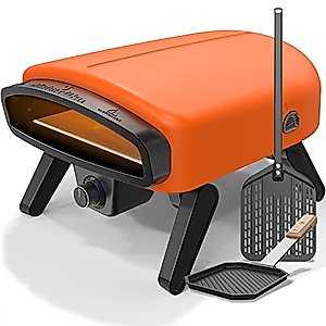 Maharlika Gas Pizza Oven Outdoor 14" Pizza Oven with Built-In Thermometer, Portable Propane Pizza Oven Stainless Steel with Pizza Peel, Stone, Griddle, Recipe & Carrying Bag for Outdoor Kitchen-Orange