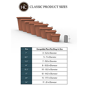 The HC Companies 8.5 Inch Round Classic Planter - Plastic Plant Pot for Indoor Outdoor Plants Flowers Herbs, Chocolate