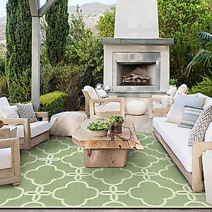 Ashler Sage Green Outdoor Plastic Straw Rug Waterproof for Patio, Clearance Reversible Camping Mats, 9x12 Large Outdoor Area Rugs with Carrying Bag, for RV, Picnic, Backyard, Indoor
