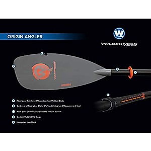 Wilderness Systems Origin Angler Kayak Fishing Paddle | Integrated Line Hook | Fiberglass/Nylon Blade | Carbon Blend Shaft (240-260cm), Black