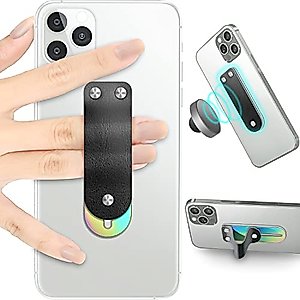 TOQMCI Rainbow Phone Grip Strap Holder Cell Phone Strap Finger Holder for Hand Leather Telescopic Phone Finger Strap Stand Universal Finger Kickstand for Most Smartphones (Black R)