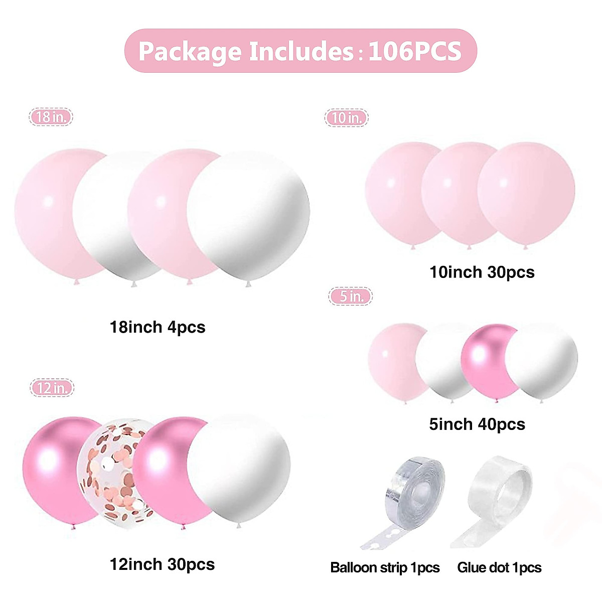 Pink White and Rose Gold Balloons Arch Garland Kit,Pink Balloons Party Birthday Balloons Decoration Set for Bridal,Baby Shower, Wedding, Birthday, Graduation, Anniversary Party