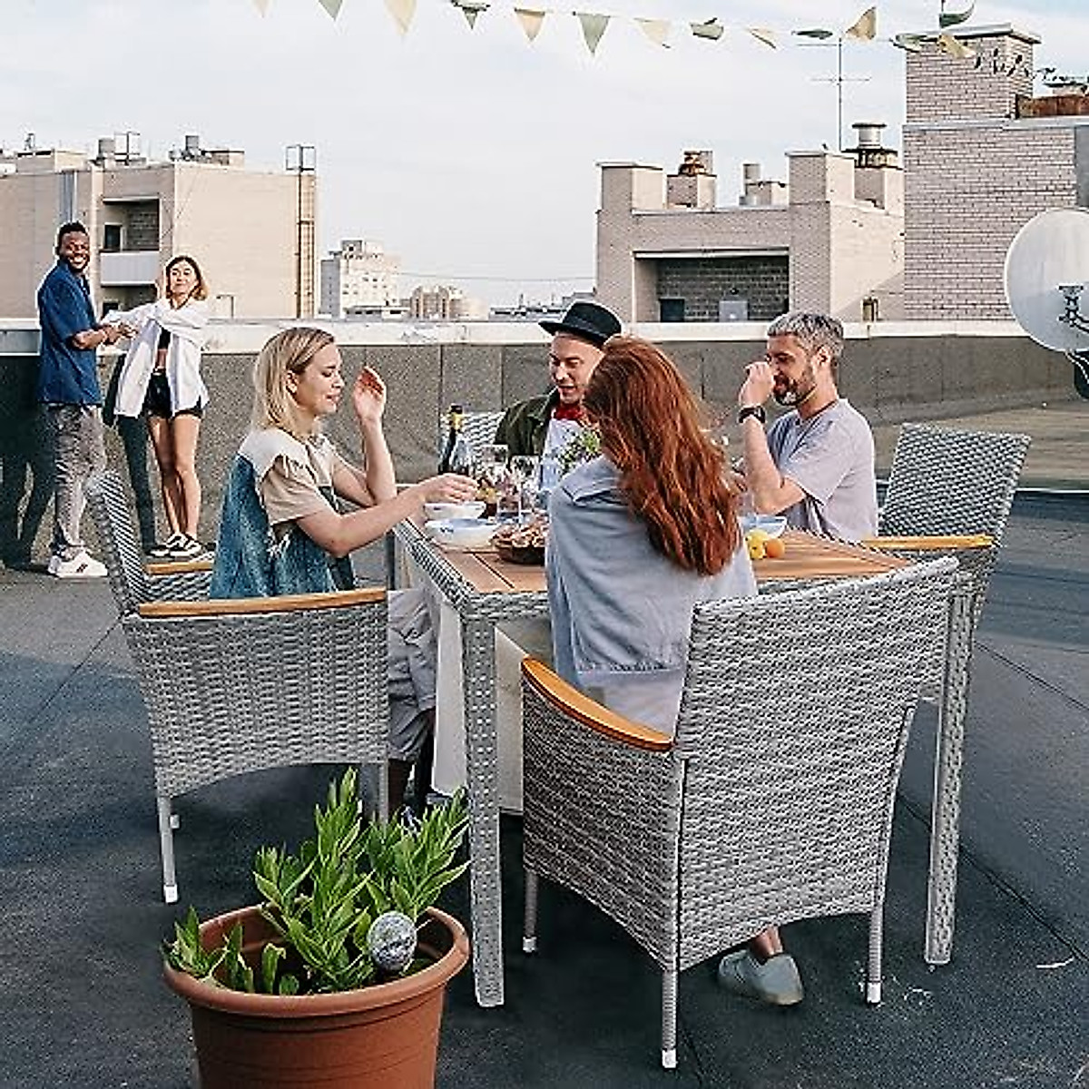 ARTBUSKE 7 Piece Outdoor Furniture Patio Table and Chairs Set of 6 Outdoor Dining Set for 6 Patio Dining Sets Back Yard Furniture Set for Outside Patio Garden Poolside