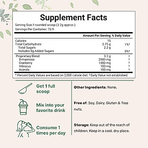 Micro Ingredients D Mannose with Cranberry Powder, 8 Ounces, Quick Flushing, Fast Acting | Urinary Tract & Bladder Health Support | 4-in-1 with Hibiscus & Acerola | Vegan Friendly, Non-GMO