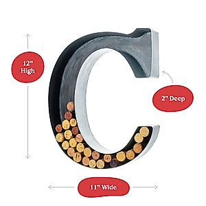 Wine Cork Holder - Metal Monogram Letter (C), Brushed Metal, Large | Wine Lover Gifts, Housewarming, Engagement & Bridal Shower Gifts | Personalized Wall Art | Home Décor