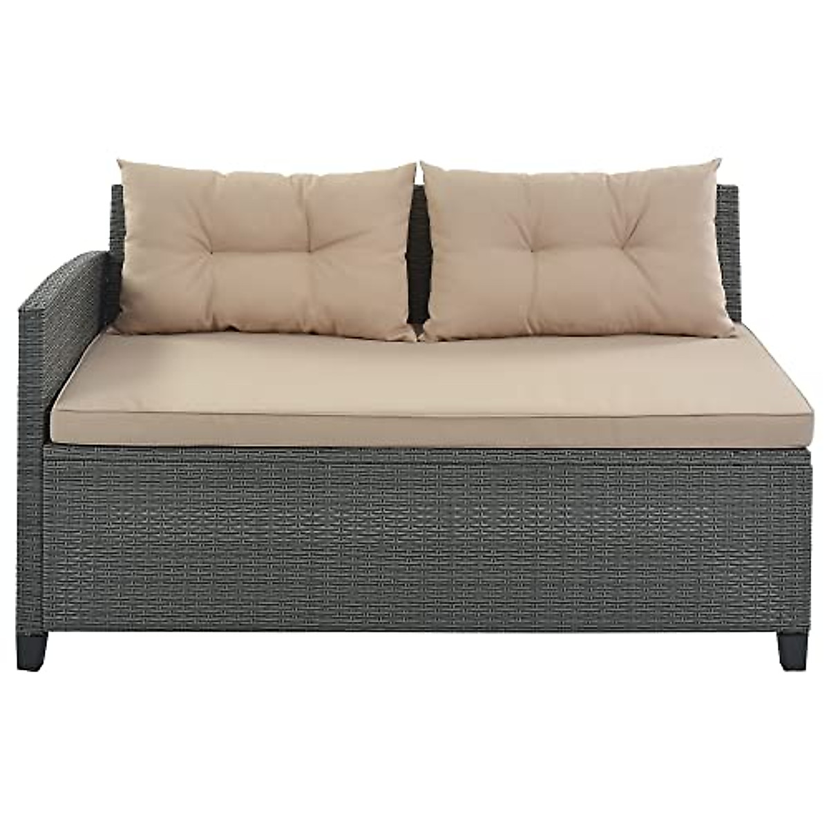 6-Piece Outdoor PE Wicker Sofa Sectional Sofa Set, Patio Rattan Dinning Set, All Weather Conversation Set with Thick Cushions and Pillows for Garden Lawn, Backyard, Poolside (Gray+Beige Cushion)