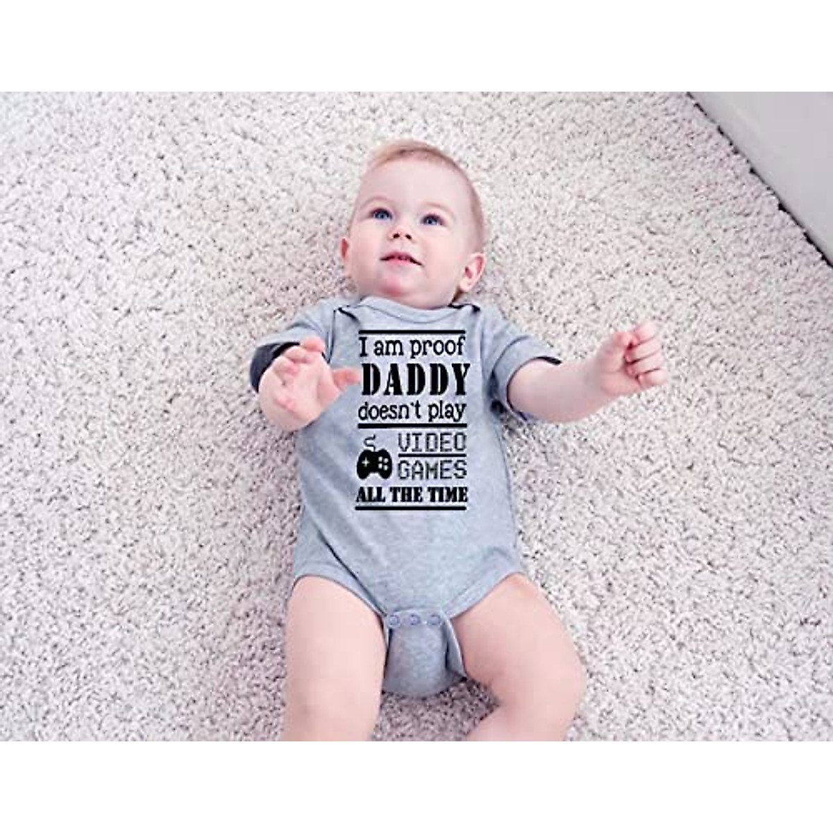 Loveternal I'm Proof Daddy Doesn't Play Video Games Baby Boys Romper Newborn Summer Outfits Jumpsuits for 3-6 Months Onsies Baby Boy Soft Cotton Aunt Onsies Baby Clothes Pregnancy Gift
