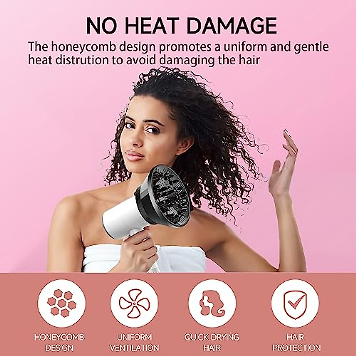 Diffuser Attachment for Hair Dryer, Hair Diffuser, Hair Diffuser for Curly Hair, 2023 Upgrade Universal Collapsible Diffuser for Hair Blow Dryer Travel Gifits Defuzzer Hairdryer for Wavy Women, Black